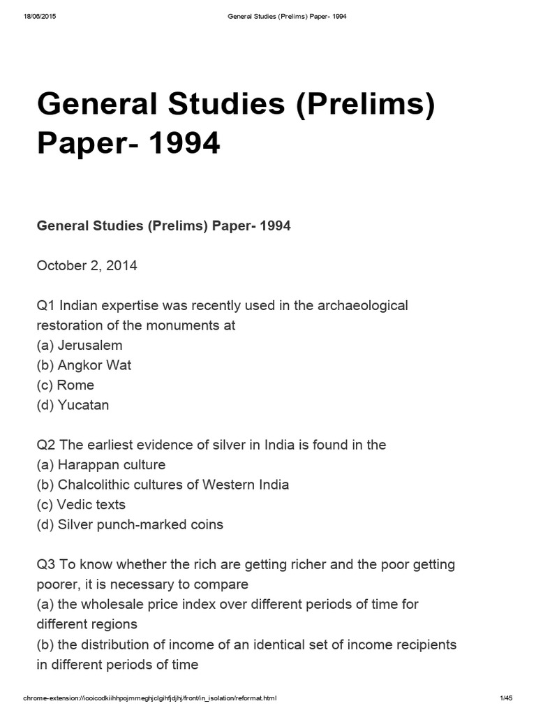 1994 UPSC PYQ With Answers GS | PDF