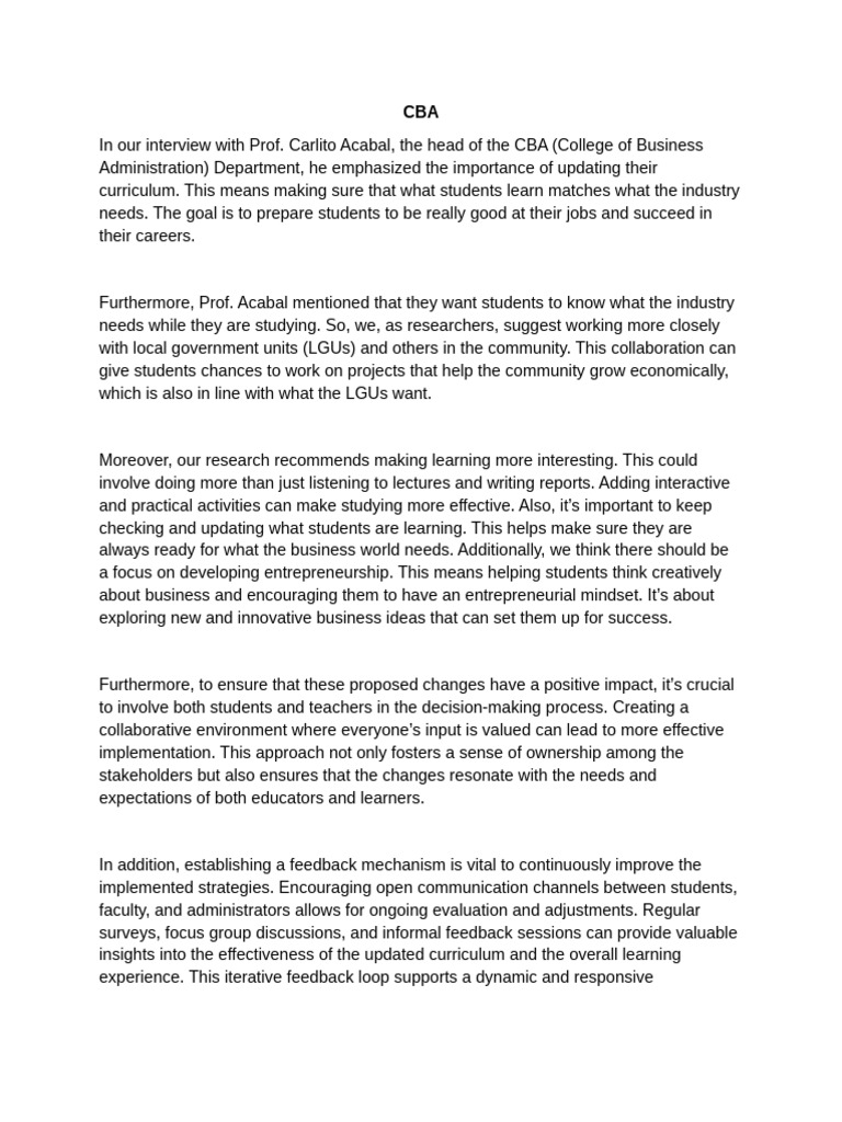 Enhancing CBA Curriculum for Industry Readiness | PDF ...