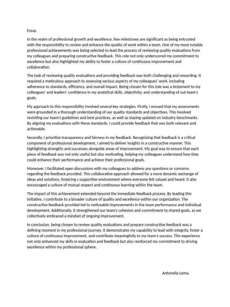 Essay - Professional Achievement | PDF