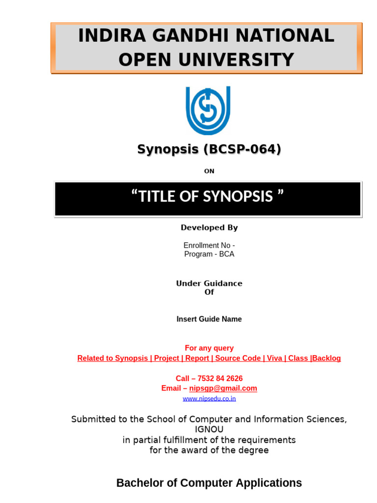 IGNOU BCA Synopsis CoverPage | PDF