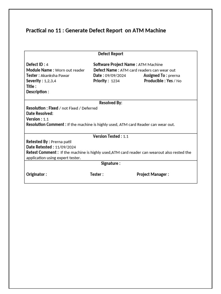 Defect Report ATM Machine Ak 4 | PDF
