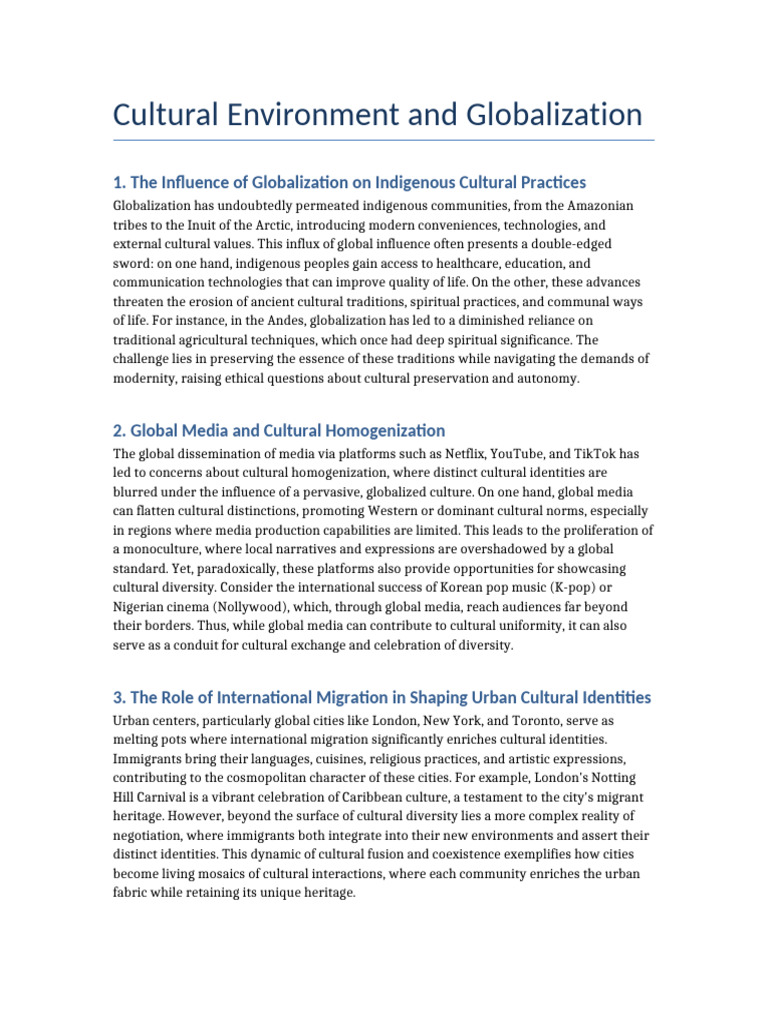 Cultural Environment and Globalization | PDF | Multiculturalism | Politics