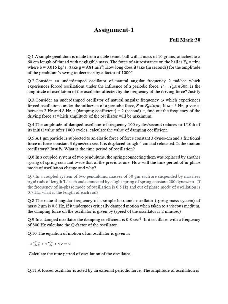 Assignment 1 (Physics) | PDF