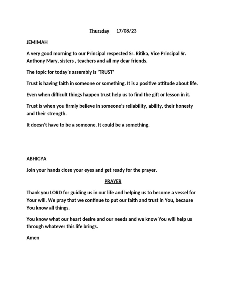 Thursday & Friday Assembly | PDF