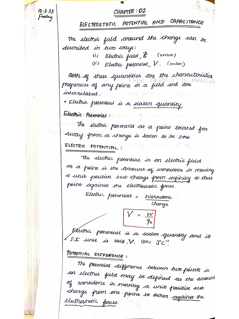 Electric Potential and Capacitance Notes | PDF