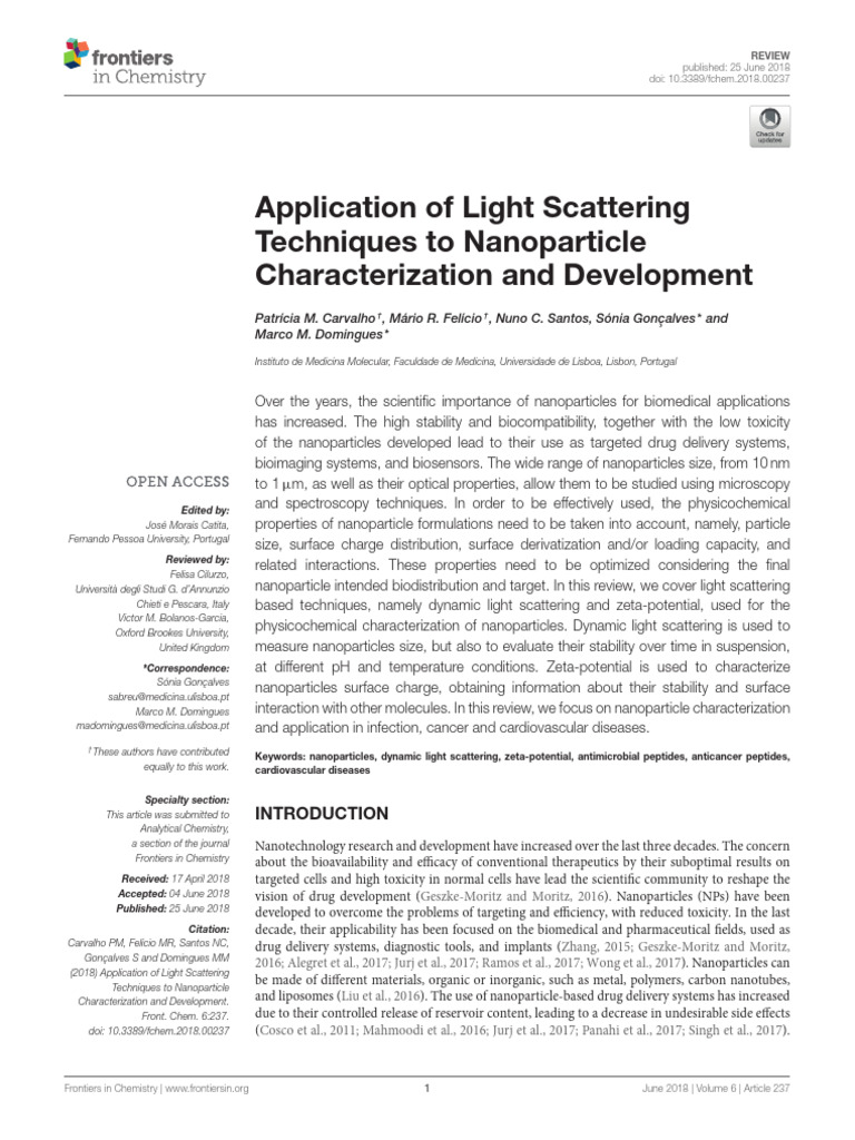 Application of Light Scattering Techniques To Nanoparticle Characterization and Development | PDF