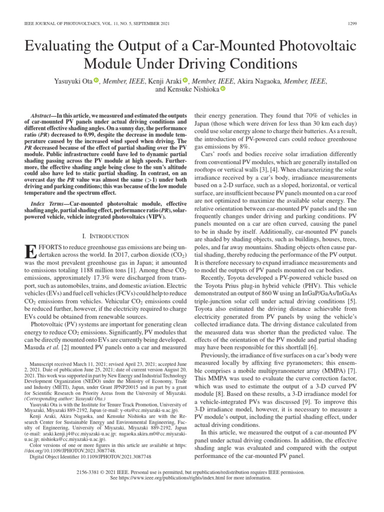 Evaluating The Output of A Car-Mounted Photovoltaic Module Under Driving Conditions | PDF