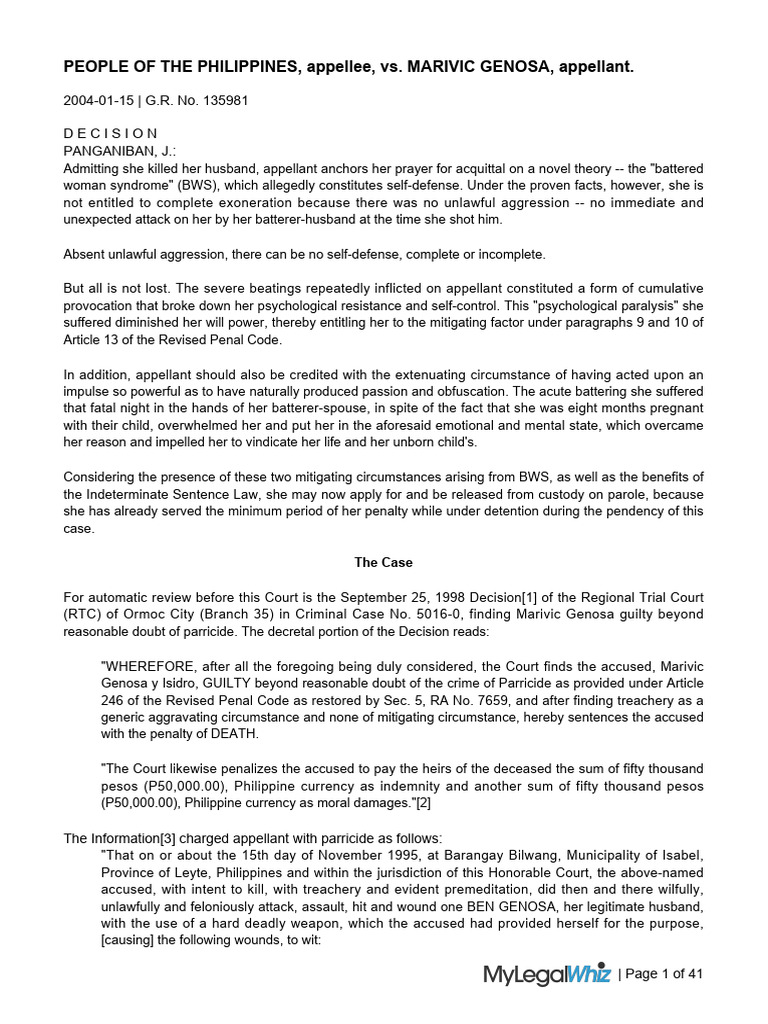 People Vs Marivic Genosa | PDF