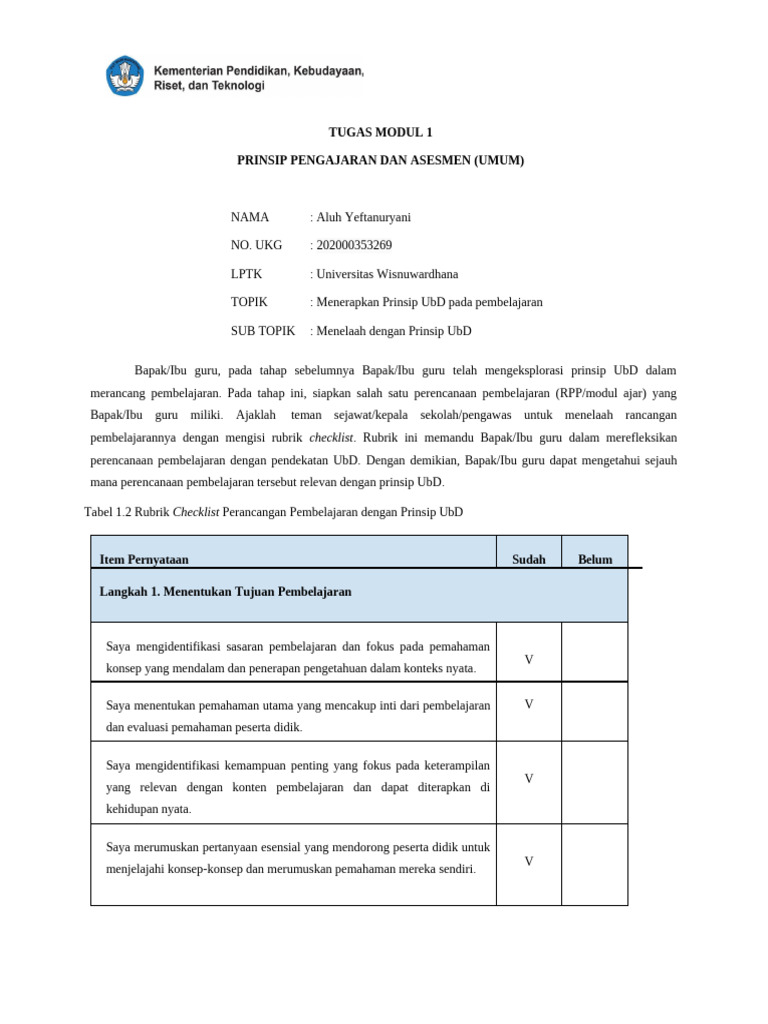 TUGAS MODUL 1 - Menelaah Dengan Prinsip UbD | PDF