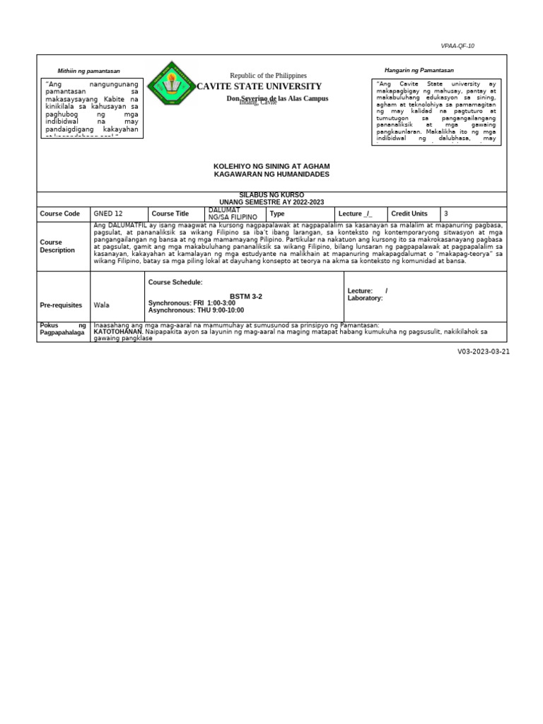 Gned 12 Syllabus | PDF | Philippines | Career & Growth