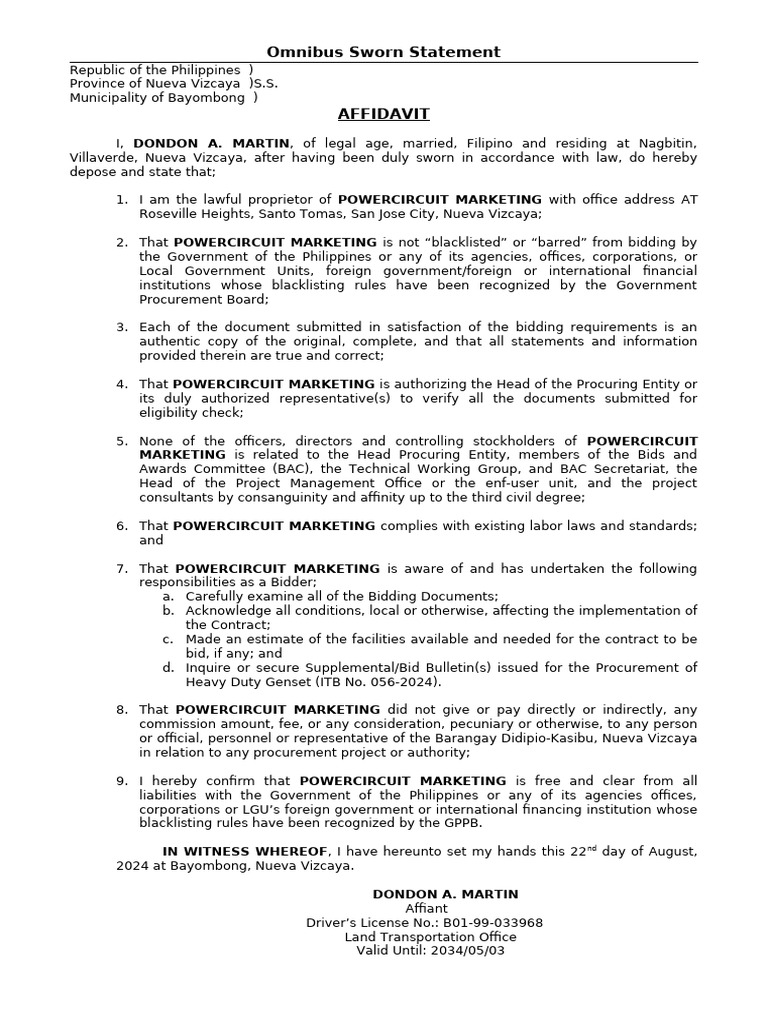 Omnibus Sworn Statement | PDF