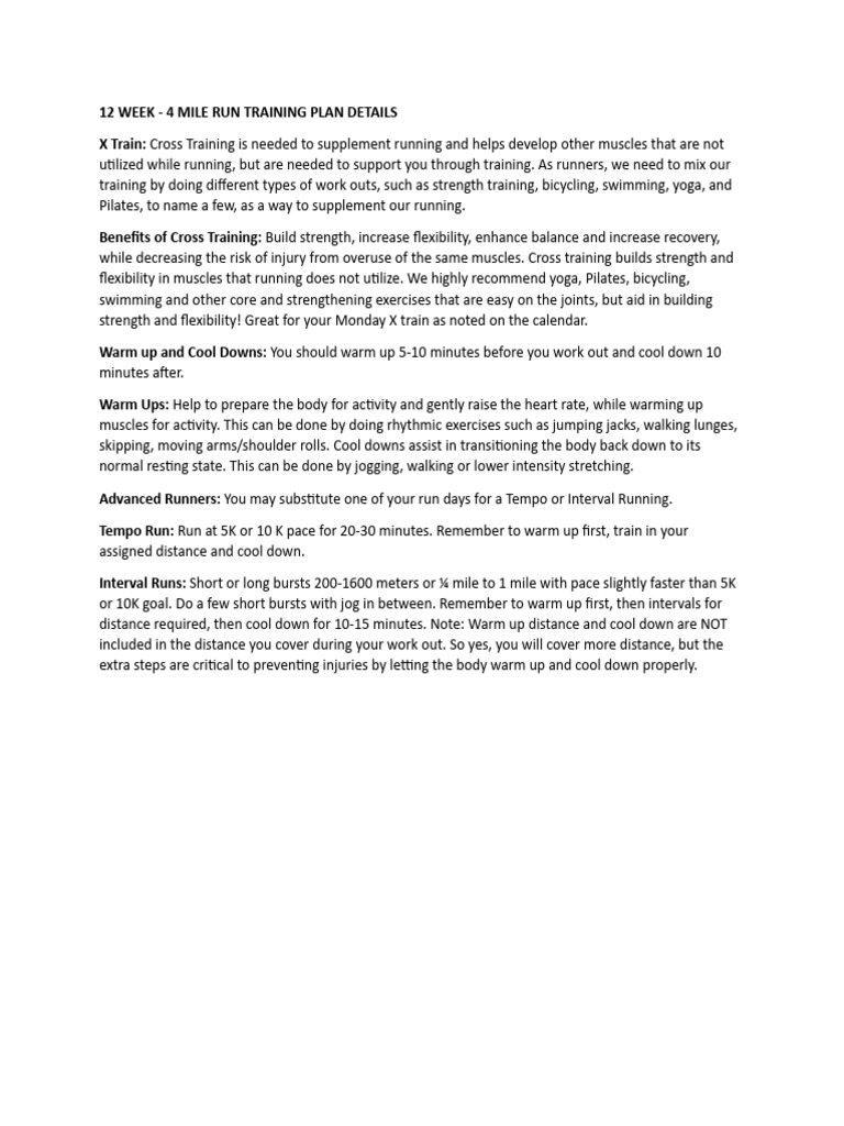 4 Mile Training Plan Explained | PDF
