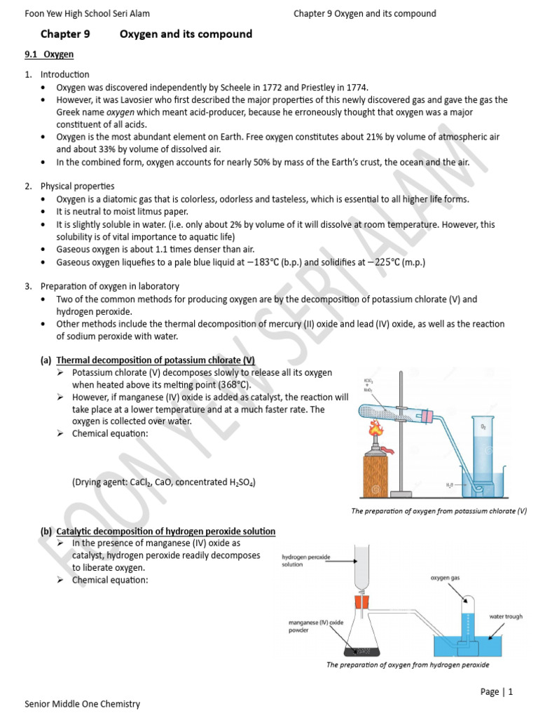 Chapter 9 Oxygen and Its Compound | PDF