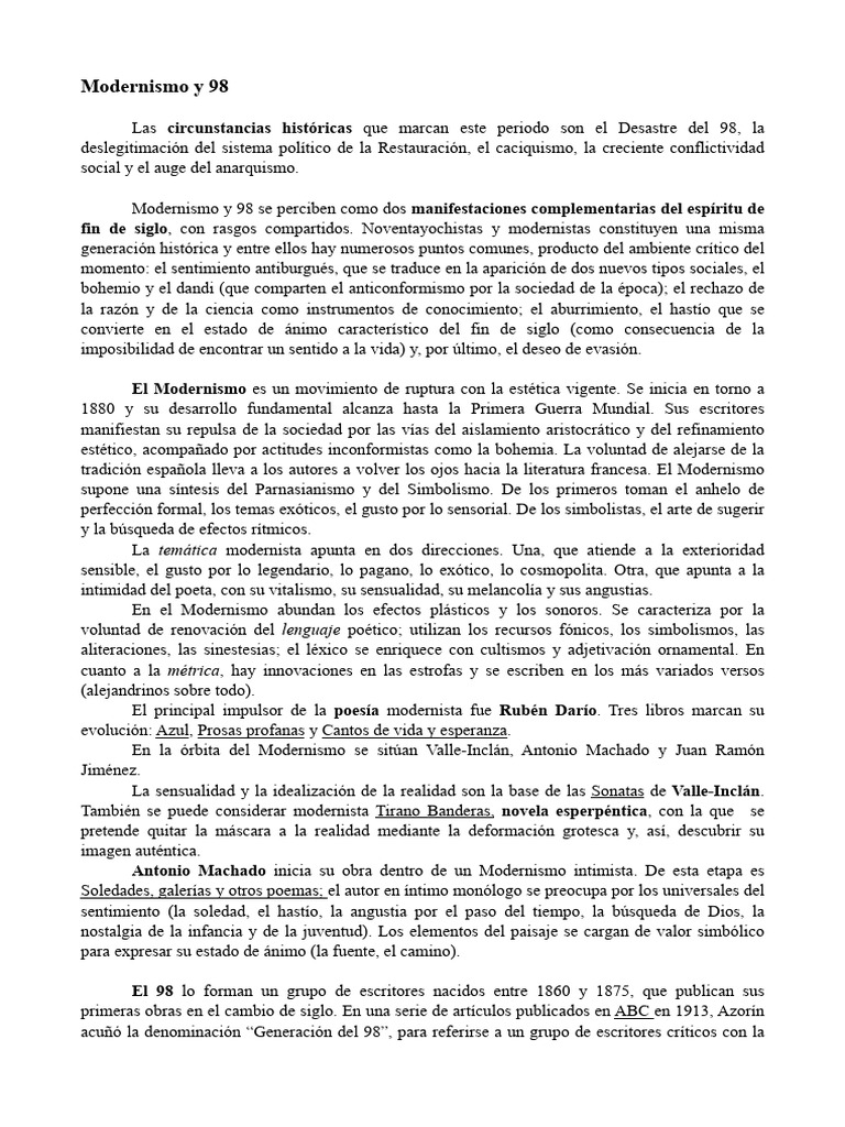 Modernismo Y 98 Sin Resumir Pdf
