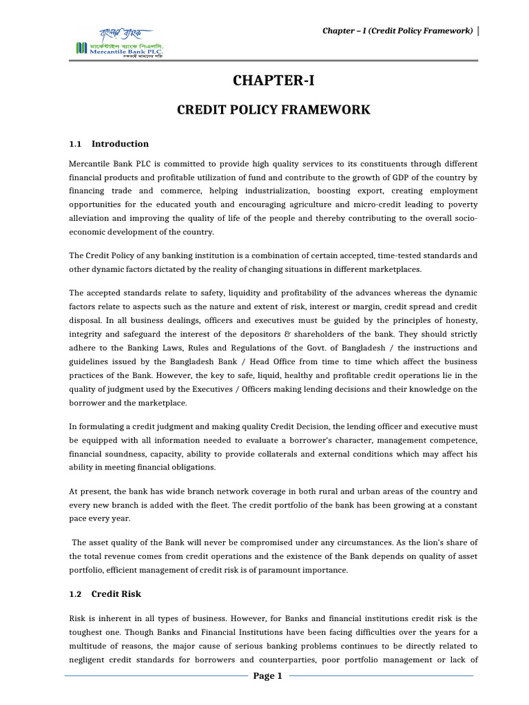 MBL Credit Policy | PDF | Banks | Risk