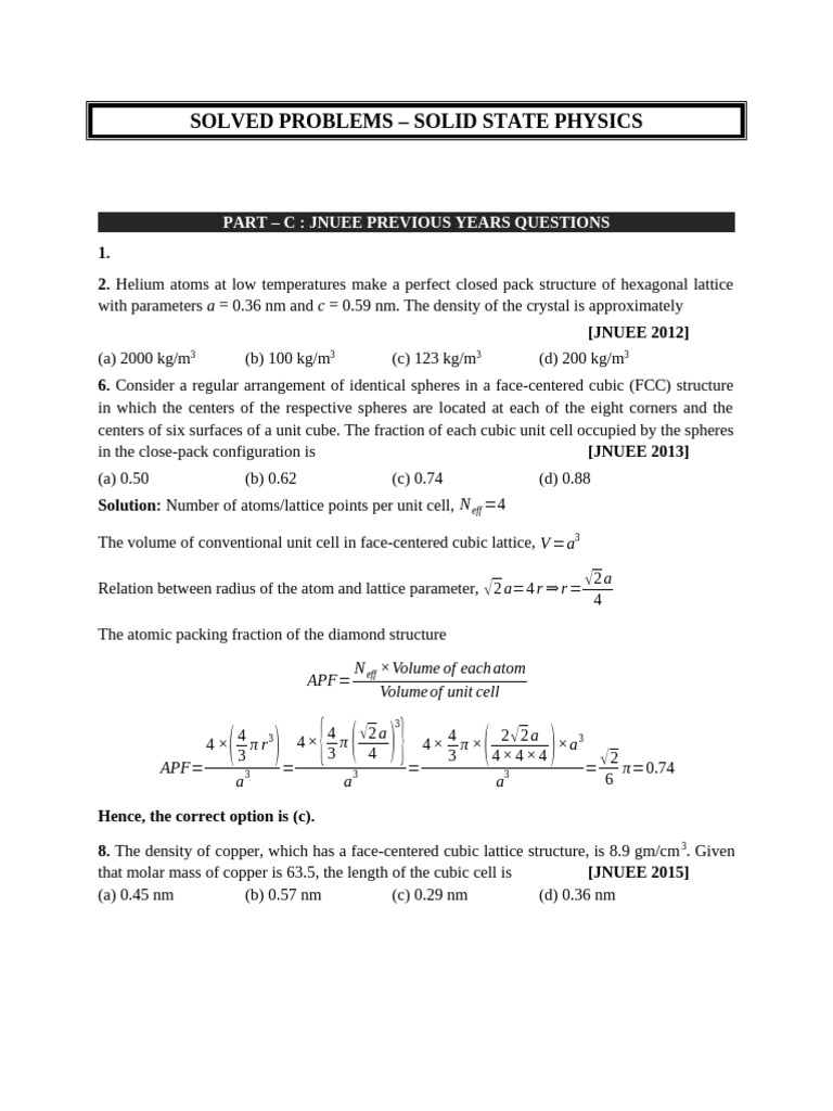 JNUEE - Solid State Physics | PDF