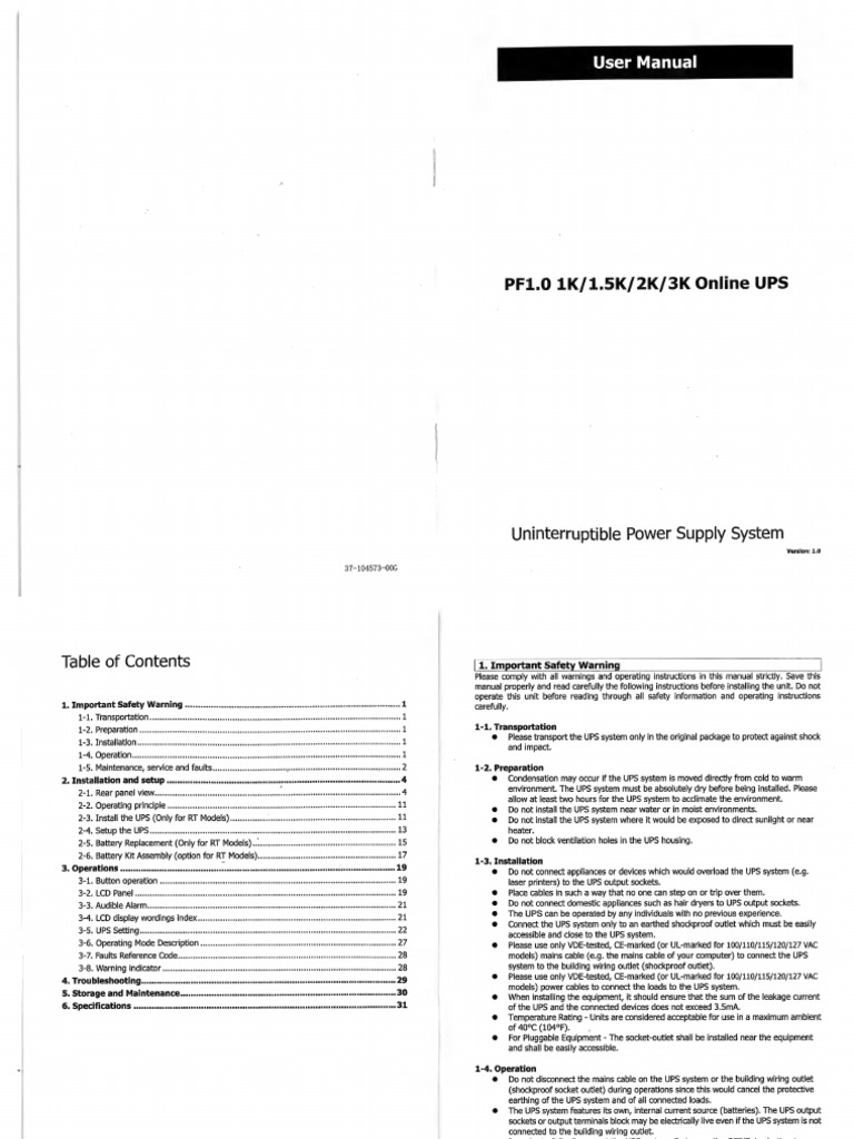 Manual de UPS Powertech de 1KVA, 1.5KVA, 2KVA y 3KVA | PDF