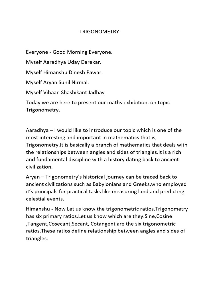 Trigonometry Speech | PDF | Trigonometric Functions | Trigonometry