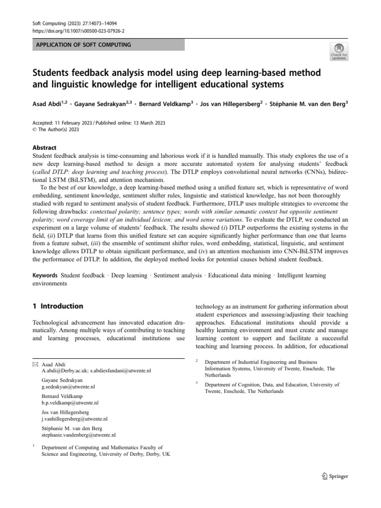 Students Feedback Analysis Model Using Deep Learning-Based Method and Linguistic Knowledge For ...