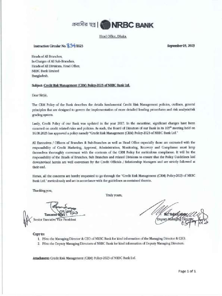 CRM Policy-2023 of NRBC Bank | PDF