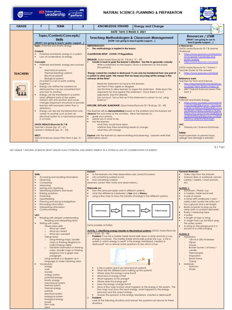 Lesson Plan GET SP Grade 7 Natural Sciences T3 W3 | PDF | Heat ...