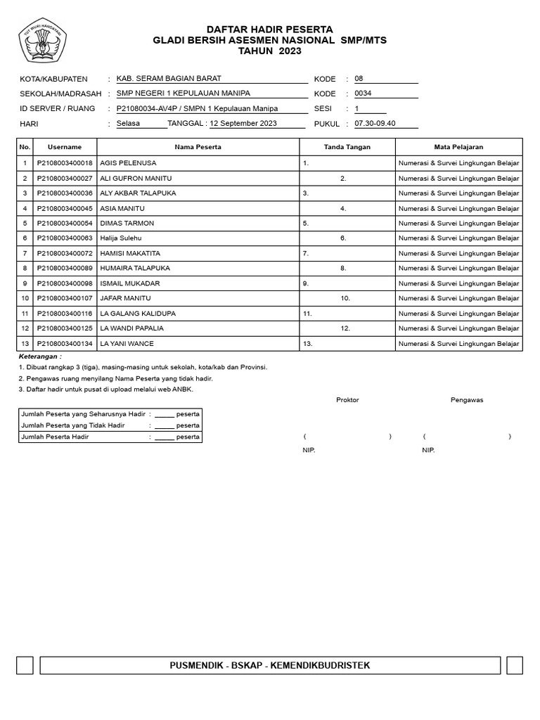 Daftar Hadir Sesi 2 | PDF