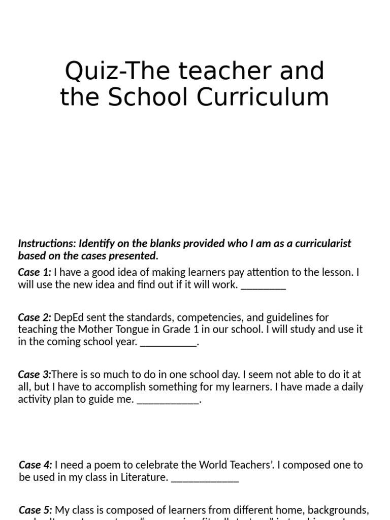 Quiz The Teacher and The School Curriculum | PDF