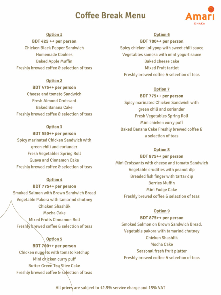 Coffee Break Menu | PDF