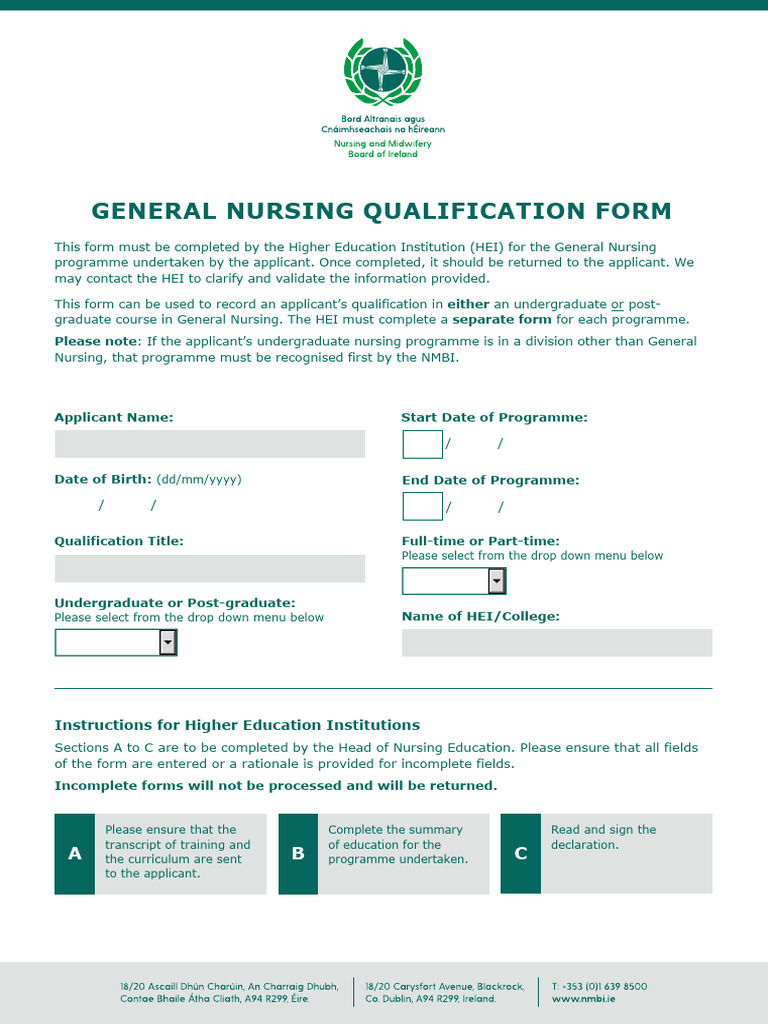 General Nursing Qualification Form | PDF
