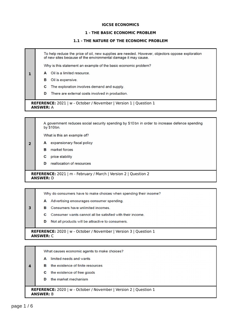 IGCSE Economics - 1.1 - The Nature of The Economic Problem | PDF