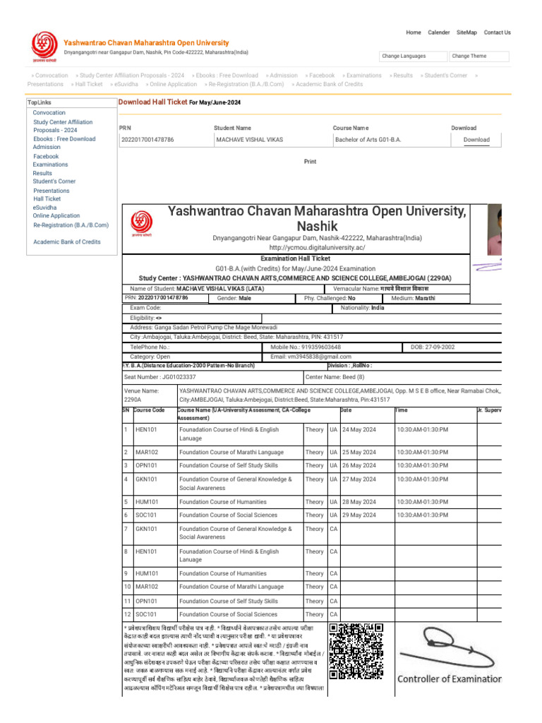 Yashwantrao Chavan Maharashtra Open University | PDF | Qualifications