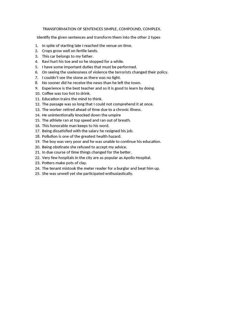 Transformation of Sentences | PDF