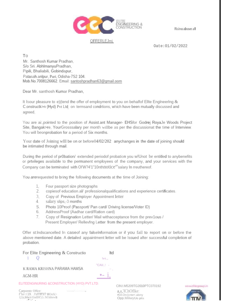 Elite Offer Letter | PDF