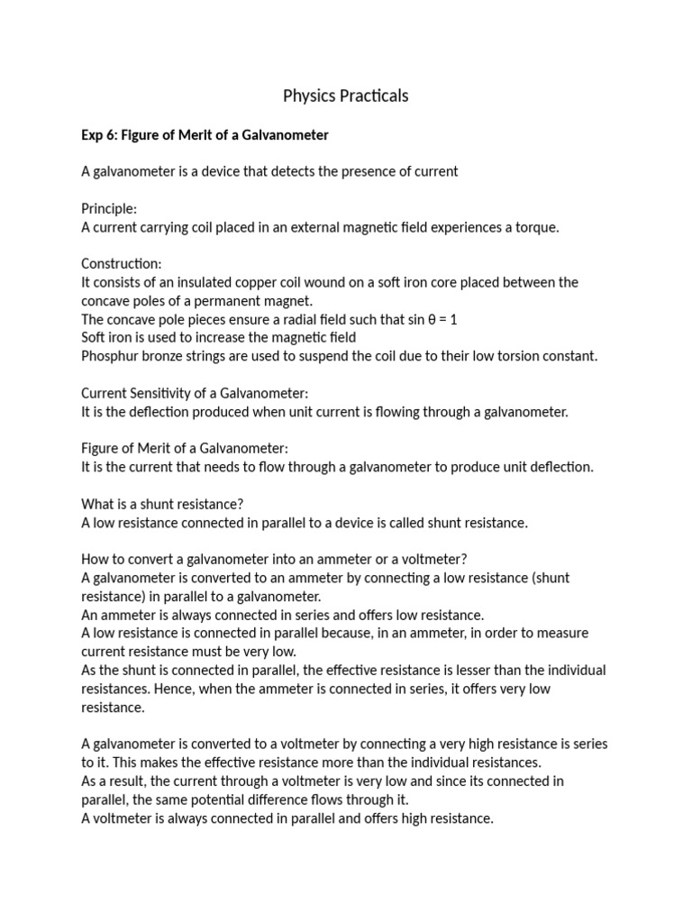 Physics Practicals - Class 12 | PDF