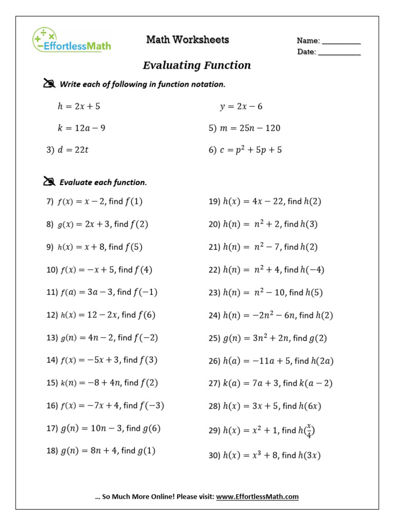 Evaluate-Functions-Ws | PDF