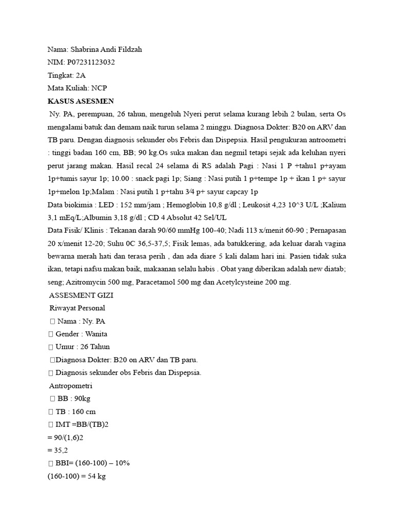 Kasus NCP Shabrina Andi Fildzah - P07231123031 | PDF