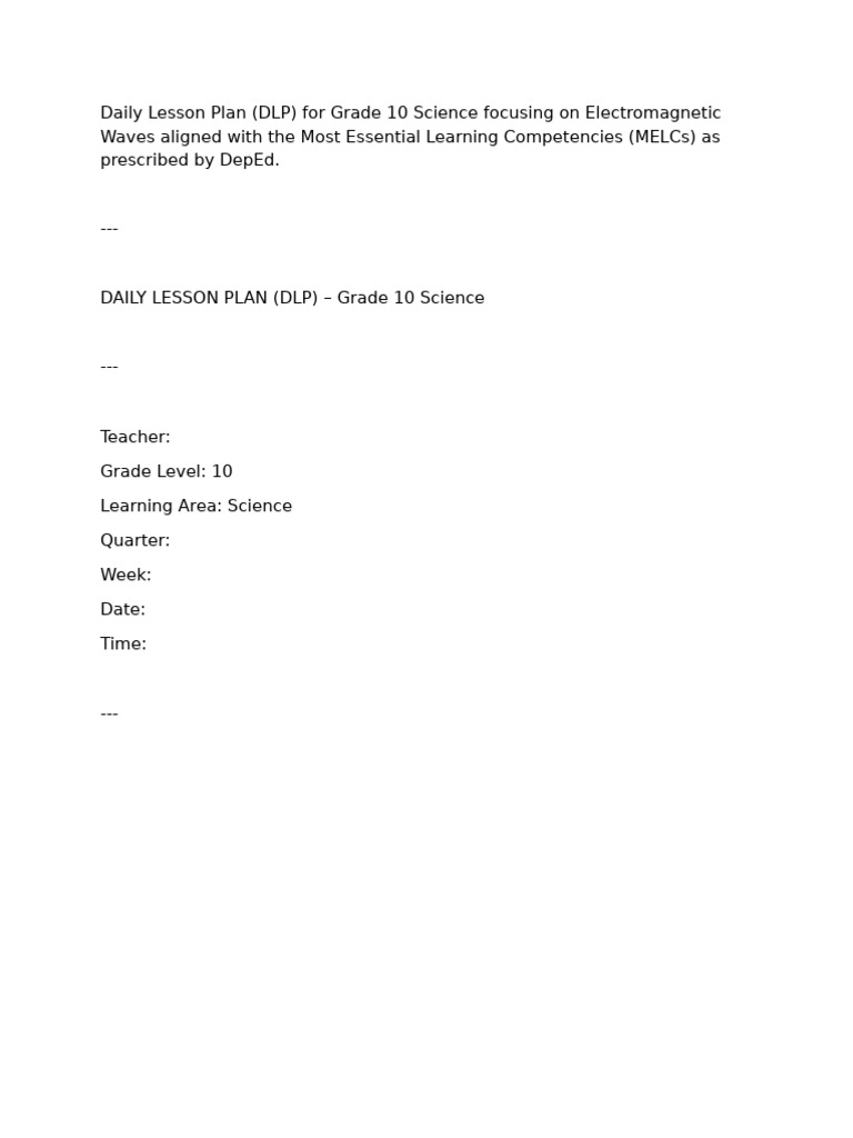 Science G10-EM waves-MELC Based-Week1 - DLP | PDF