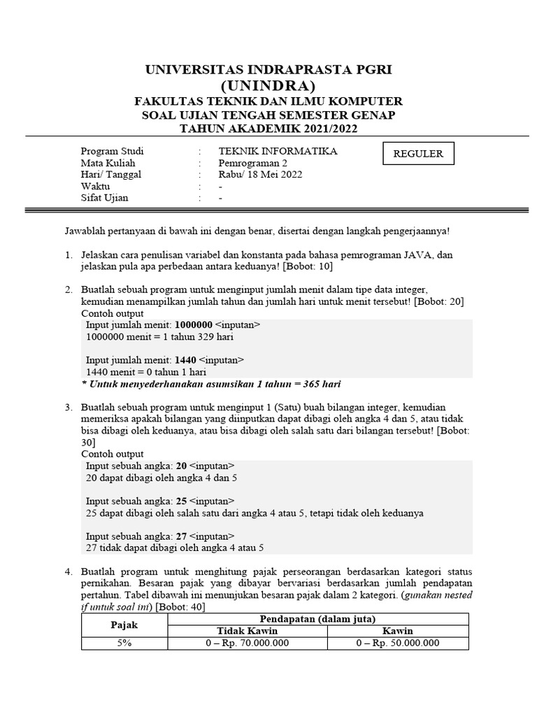 Pemrograman UTS 2022 | PDF