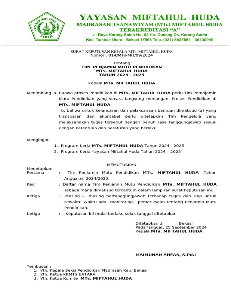 SK Tim Penjamin Mutu | PDF