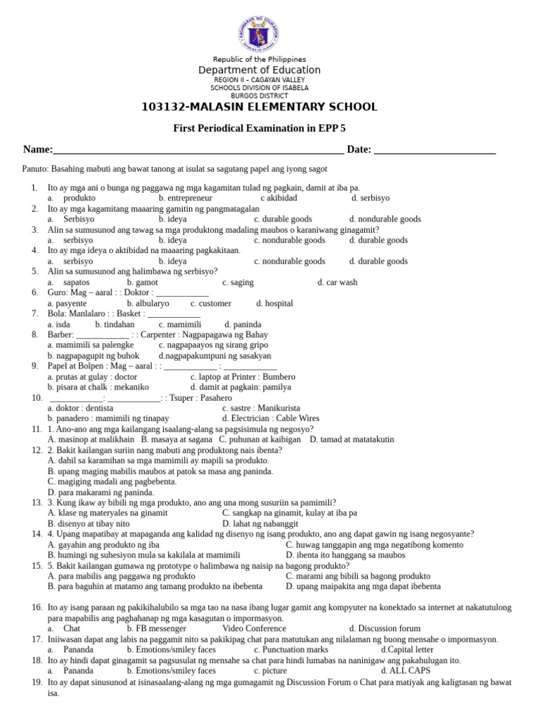 First Periodical Test Epp | PDF | Computing | Internet
