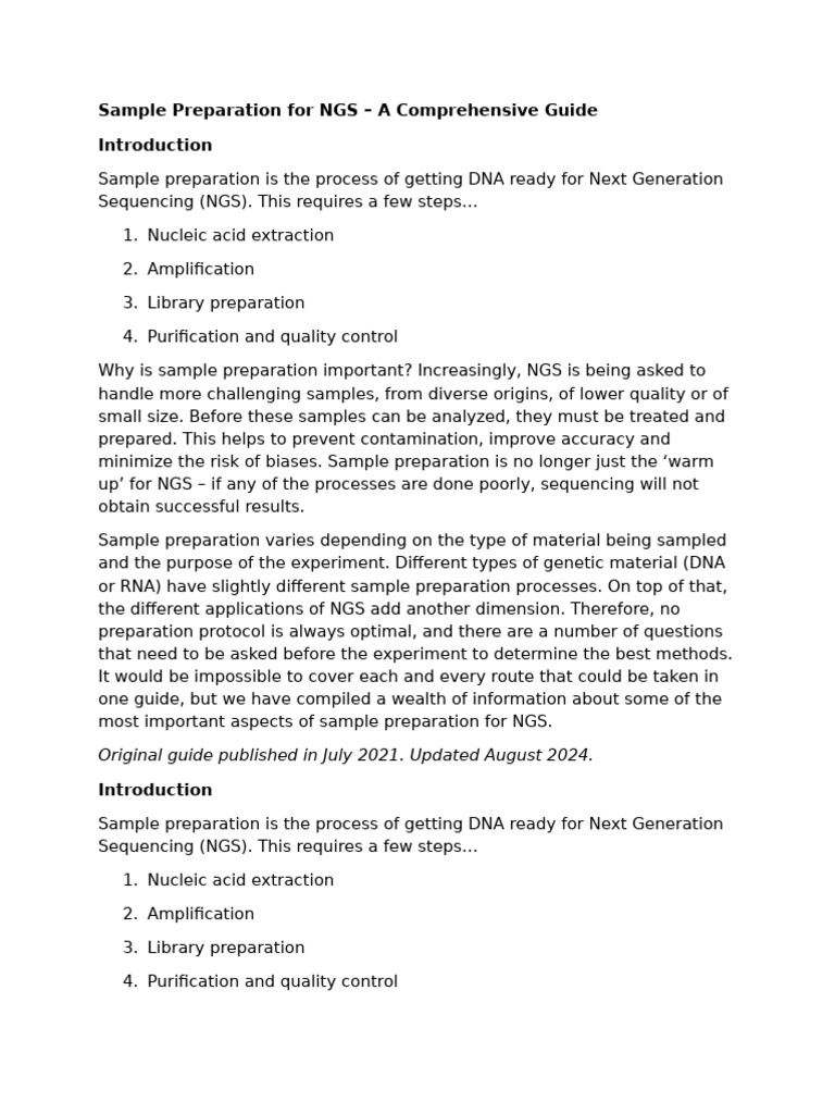 Sample Preparation For NGS - A Comprehensive Guide | PDF