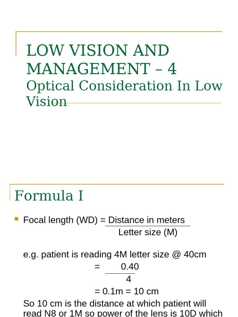 LOW VISION and MANAGEMENT - 5 Optical Consideration in Low V | PDF