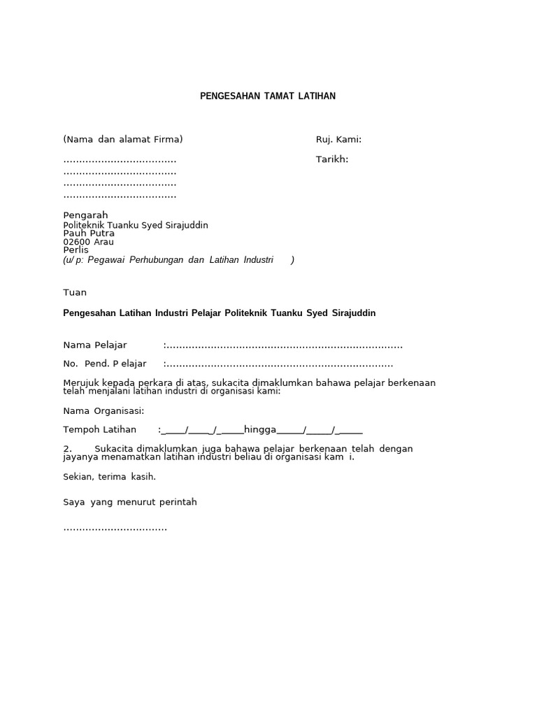 Surat Pengesahan Tamat Latihan | PDF