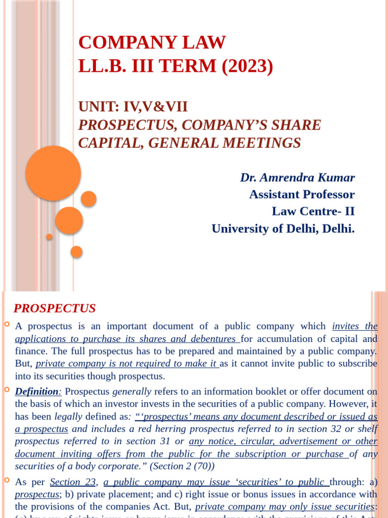 Company Law - Unit IV-VI | PDF