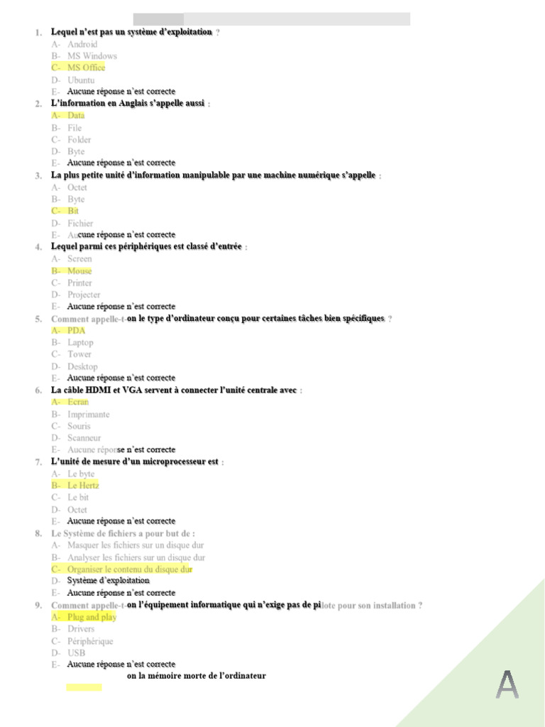 INTERRO INFO L1 Correction | PDF | Computing | Office Equipment