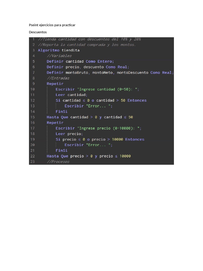 Pseint Ejercicios para Practicar | PDF