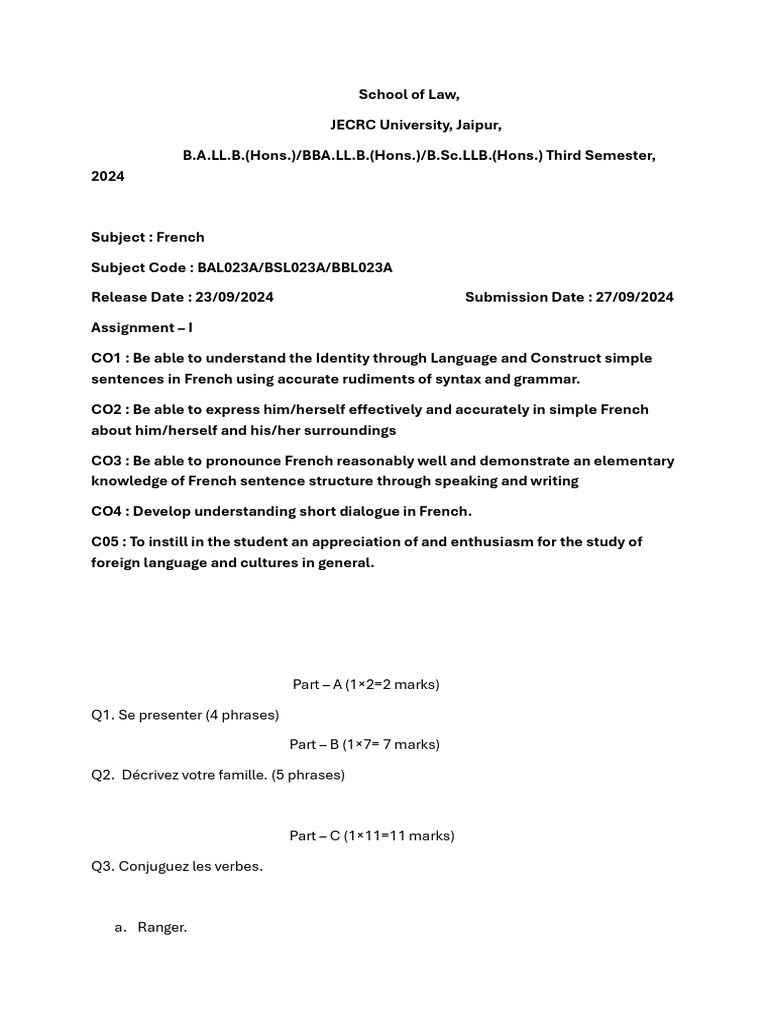 French Language Assignment | PDF