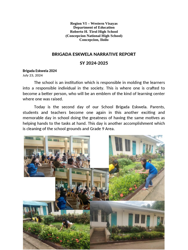 Brigada Eskwela 2024 Narrative Report | PDF | Wellness