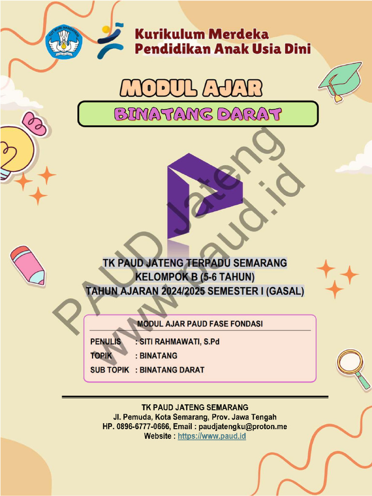 47 Modul Ajar TK B 2024 2025 Smt1 11 Binatang Darat PDF | PDF