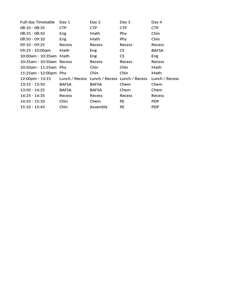 Weekly School Timetable Overview | PDF | Science & Mathematics